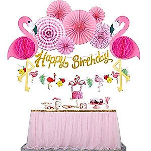 Flamingo party Honeycomb decoration, whirlpool decoration, Hanging Pink Paper Fans decoration set of 6,Glittering Birthday Banners Decorate The Hawaii Beach Party Birthday Baby Shower Decorations