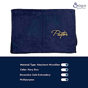 Swanson Christian Products Embroidered Hand Towels - 'Pastor' - Gifts for Pastor, Clergy, & Ministers - Pastor Towel - Microfiber Towel - Navy with Gold Lettering