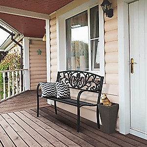 VINGLI 50" Patio Park Garden Bench Outdoor Metal Benches,Cast Iron Steel Frame Chair Front Porch Path Yard Lawn Decor Deck Furniture for 2-3 Person Seat