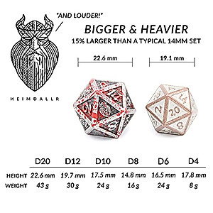 HEIMDALLR Metal DND Dice Set 7 pcs - Dragonhide Design, 16mm Size, Logo on D20; Metal Dice Set & Dice Box; D&D Dice Set D&D (Dungeons and Dragons Dice Set) - Jormungandr Series (Stonetail)