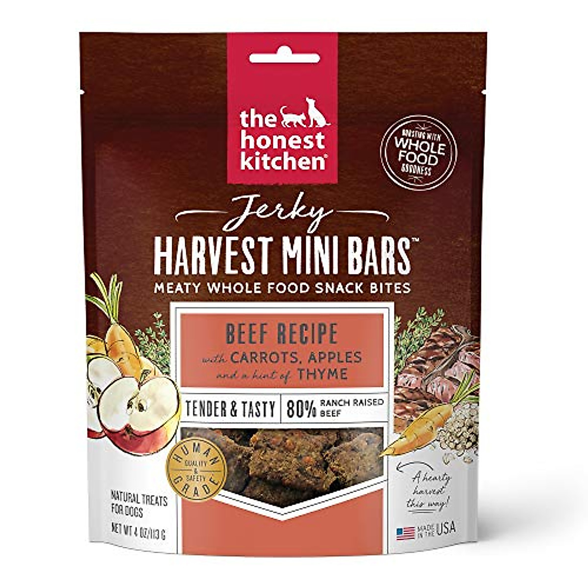 The Honest Kitchen Jerky Harvest Mini Bars: Beef Recipe With Carrots & Apples, 4 oz Bag