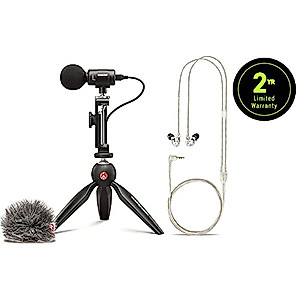 Shure Portable Videography Kit - Professional Recording Rig with MV88+ iPhone Mic, Manfrotto PIXI Tripod, Phone Clamp, Mount, AMV88-Fur Windjammer and SE215 PRO Sound Isolating Earbuds (MV88+SE215-CL)