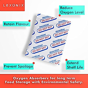 Lexonix 300cc (100 Pack) Food Grade Oxygen Absorbers for Food Storage, (5 Pcs Pack of 20 sets) for Vacuum Seal or Mylar Bag Food Storage Keep Food Fresh Anti Oxygen Absorbing Packets (300cc)