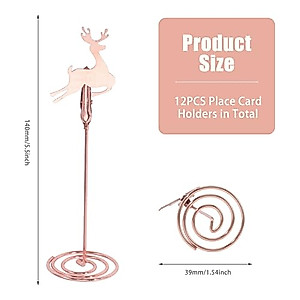CHGCRAFT 12PCS Place Card Holders Deer Table Number Holders Name Card Holders Rose Gold Table Number Stands Table Photo Picture Holders for Party Weddings Resturants