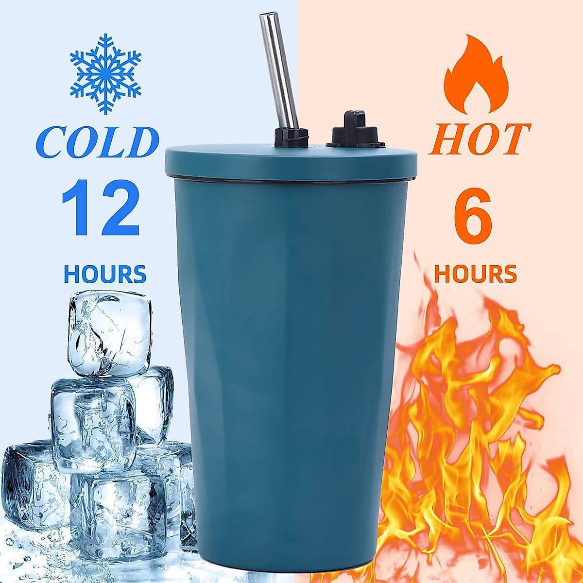 FRAGSCEN Insulated Tumbler with Lid and Straw, 20 OZ Stainless Steel Tumbler with Screw Lid, Iced Coffee Cup, Double Wall Vacuum Tumblers, Leakproof Water Bottle Travel Mug, Navy Blue