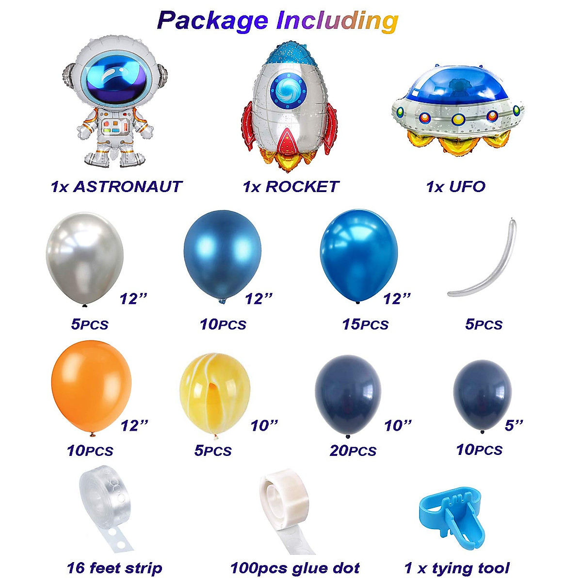 Outer Space Balloon Garland Kit, 88Pcs Universe Space Planets Party Balloon Garland Kit Included UFO Rocket Astronaut Balloons for Kids Birthday Party Decorations