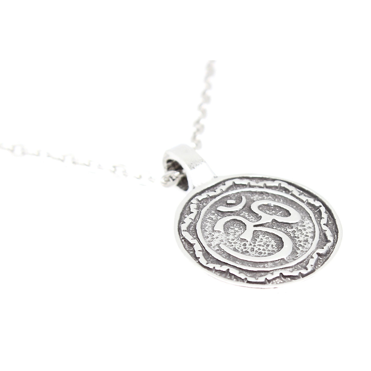 Trilogy Jewelry Pewter Circle Ohm Om Yoga Buddha Namaste High Polish Pendant on 3mm Cable Link Chain