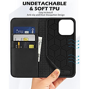 SHIELDON Case for iPhone 13 Pro 5G, Genuine Leather Wallet Case RFID Blocking Credit Card Holder Folio Magnetic Kickstand Shockproof Cover Compatible with iPhone 13 Pro 5G (6.1" 2021 Release) - Black