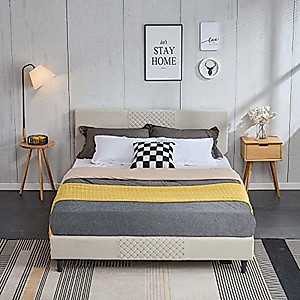 King Size Upholstered Platform Bed Frame with Tufted Headboard, Mattress Foundation for Boys Girls Teens Adults, No Box Spring Needed, Under Bed Storage (Beige, King)