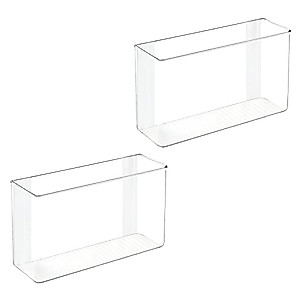 mDesign Plastic Storage Organizer Bin, Adhesive Mount for Cabinets & Walls in Bathroom, Vanity, Under Sink, Holds Body Wash, Shampoo, Lotion, Brushes, Hair Spray, Ligne Collection, 2 Pack, Clear