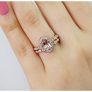 WDIYIEETN Fashion Jewelry Rose Gold Diamond Zirconia Women's Ring Set Round CZ Crystal Ring Engagement Wedding Ring Engagement Eternity Bridal Ring Set (10)