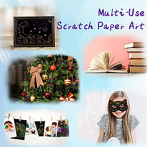 crelloci Scratch Paper Art Set for Kids, Rainbow Scratch Off Craft Kit for Girl Boy, Magic Gift Pad Sheet with Mask Stencil Ornaments, DIY Drawing Supply for Birthday Party Favor Christmas