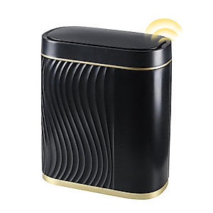 SYNCVIBE Bathroom Small Trash Can 2 Gallon Black Sensor Garbage Can with Lid, Plastic Automatic Trash Bin, Slim Motion Sensor Trash Can, Waterproof Smart Waste Bin for Living Room, Office, Bedroom