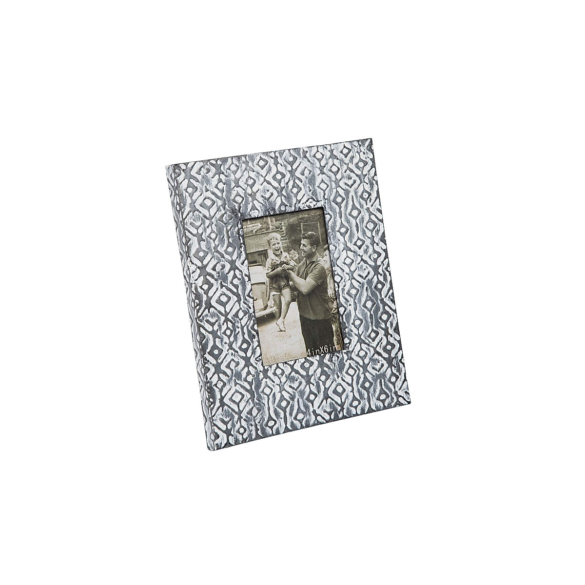 Foreside Home & Garden 4 x 6 inch Decorative Distressed Whitewashed Metal Pattern Picture, 4x6, Dawson Photo Frame
