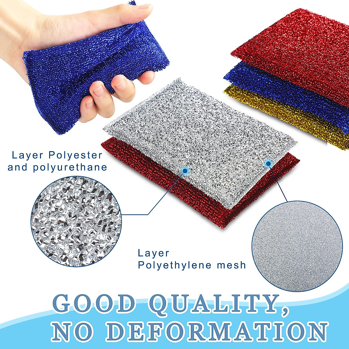 Dandat 40 Pack Steel Dish Sponge Bulk Scrub Sponge Multipurpose Kitchen Scrub Sponges Non Scratch Sponges for Household Cleaning, Dishes, Bathroom, Car, Gold Silver Blue Red