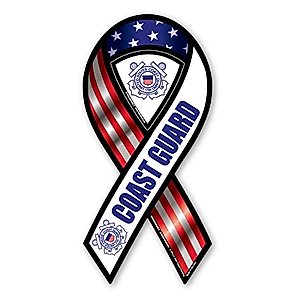 This Coast Guard Red, White & Blue 2-in-1 Ribbon Magnet by Magnet America is 3 7/8" x 8" Made for Vehicles and Refrigerators