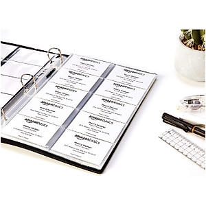 Amazon Basics Plastic Business Card Holder, Protector Sleeves for 3-Ring Binder, Transparent, 25-Pack