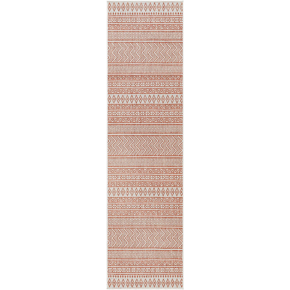 Hauteloom Howie Hallway, Kitchen Patio Outdoor Runner Rug - Beige, Orange, Brown - 2'7" x 12'