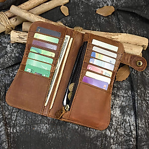 LUUFAN Men's Genuine Leather Long Wallet Chain Wallet Card holder Wallet with Coin Pocket (Dragon)