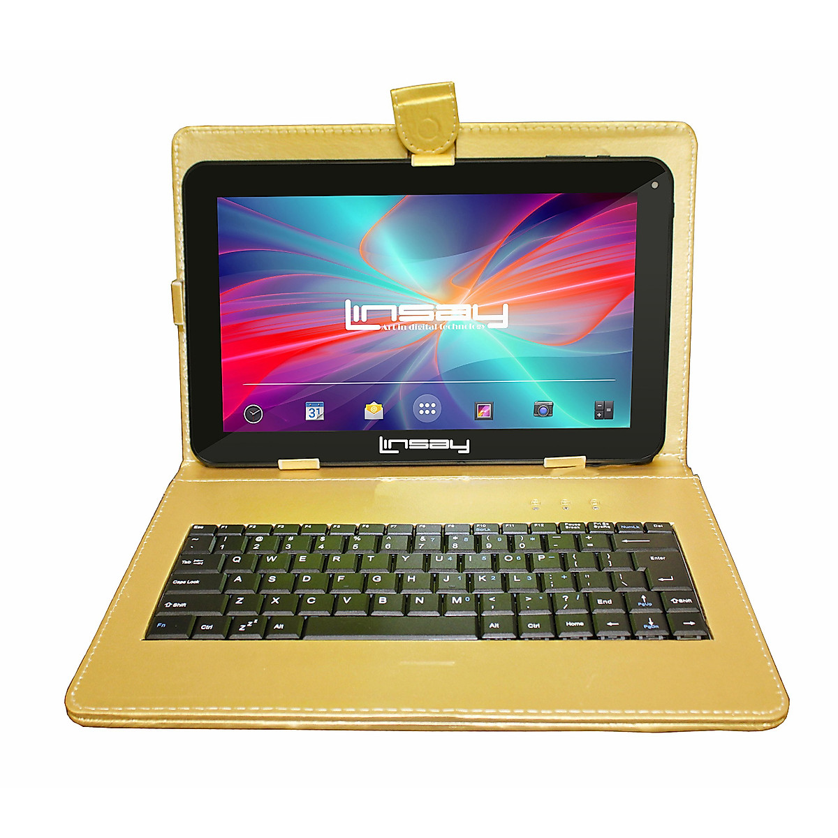 LINSAY 10.1" Quad Core 2GB RAM 32GB Android 11 Tablet with Golden Keyboard