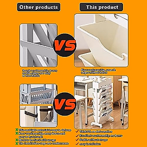 6 Tier Rolling Utility Cart,Multi-Functional Movable Storage Book Shelves With Lockable,Mobile Bookshelf Unique Bookcase Rolling Storage Cart,For Study Office Kitchen Classroom,Without drawer,C