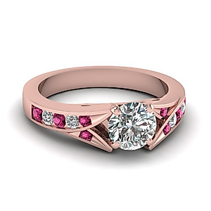 CustomizedGifts Channel Set Diamond Ring rose gold plated Created Pink Sapphire Round shape Pink color Split Shank Engagement Ring channel Setting in Size 12 Handcraft Chakra Healing