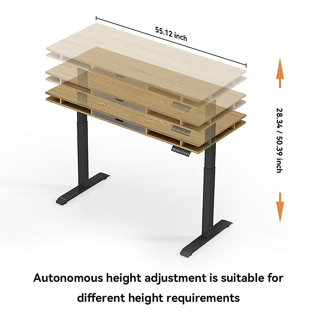 Height Adjustable Standing Desk Table with Drawer, Smart Desk Dual Motor Electric Standing Deak 55 x 24 inches Whole-Piece Desk Board Memory Controller Stand Up Desk for Home Office, Light Brown