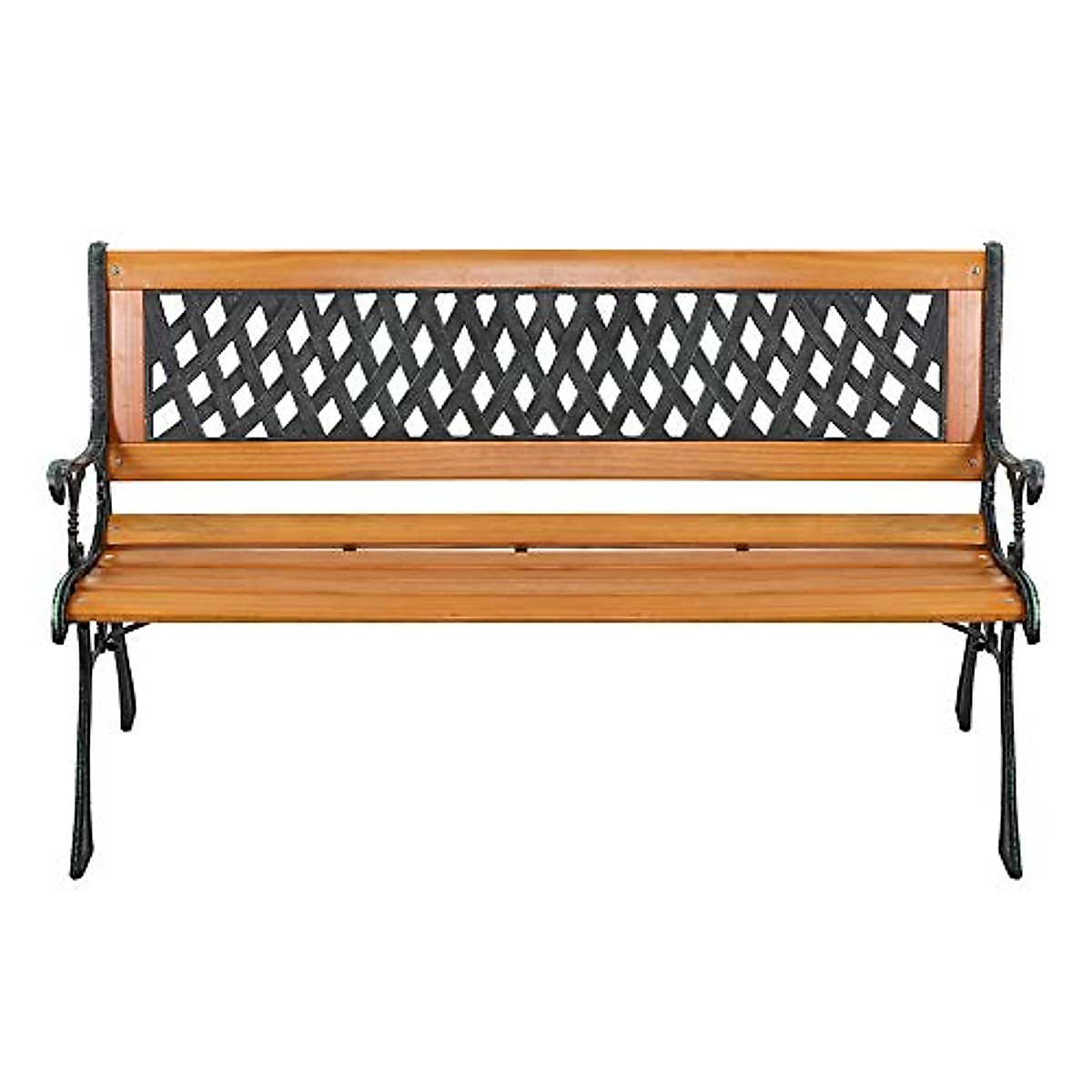 YYAO Garden Bench Outdoor Patio Bench 50" Metal Bench Park Bench with Armrests Backrest,Hardwood Patio Furniture Bench for Porch Work Entryway Yard Lawn,Bronze & Natural