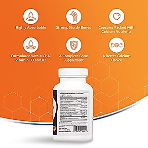 Cardiotabs Bone Essentials with MCHA & Collagen, Calcium Supplement w/ Calcium Hydroxyapatite for High Absorption, Bone Density and Heart Supplement w/ Vitamins, Minerals & Proteins, 120 Capsules