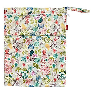 Damero 2pcs Travel Wet and Dry Bag, Reusable Wet Bags Organizer with Two Zippered Pocket for Cloth Diaper, Pumping Parts, Swimsuit and Gym, Jungle