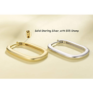 FANCIME Yellow Gold Plated Hoop Earrings 925 Sterling Silver Rectangle Endless Hoops Minimalist Fine Jewelry For Women, 25mm Length