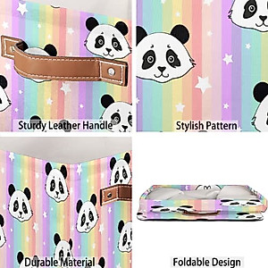 Cute Panda Rainbow Cube Storage Bins 13 Inch Fabric Storage Basket Square Storage Bins Collapsible Nursery Storage Bin Organizer Basket Storage Box for Shelves, Closet