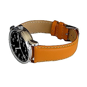 Math Dial Watch Shows Physics Equations on The Black Dial of The Large Polished Chrome Watch wWth Golden Yellow Leather Strap