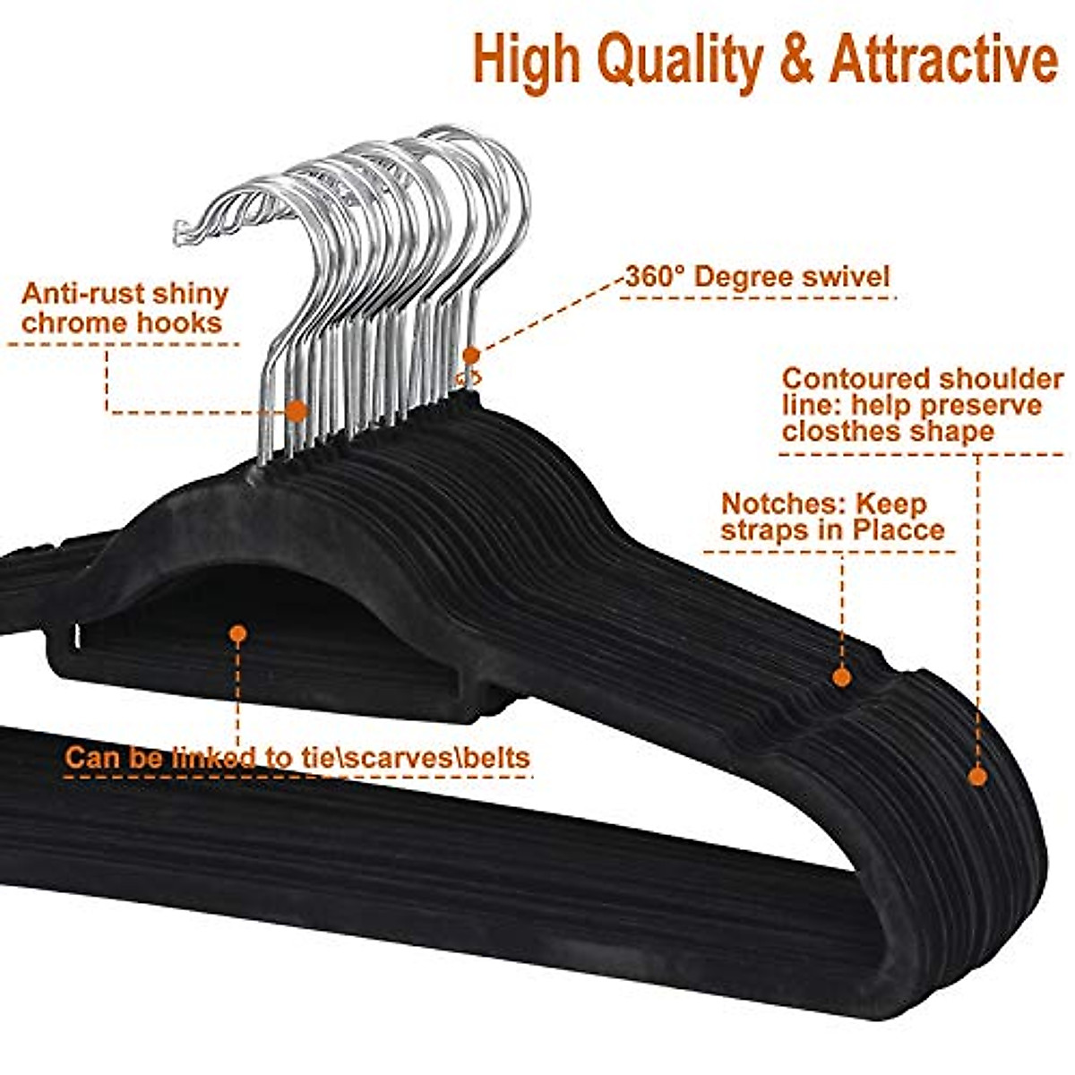 Velvet Hangers 100 Pack, Premium Velvet Hanger Non-Slip, 360° Degree Rotatable Hook, Space Saving Clothes Hanger (Black)