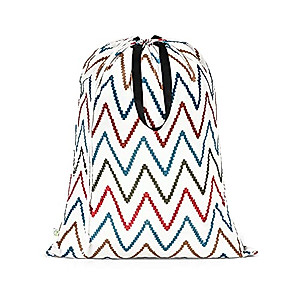 OTraki Cotton Laundry Bag with Long Handles 24 x 32 inch Heavy Duty Drawstring Storage Bag for Dirty Clothes Tear Resistant Small Hamper Liner Bag for Home Dorm Hotel (Beige with Color Strips)