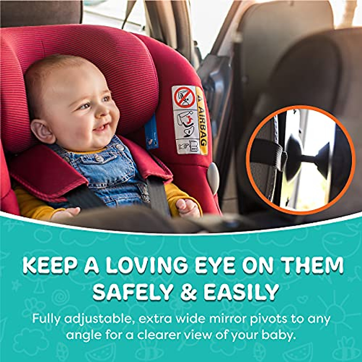 So Peep Adjustable Baby Car Mirror - Extra Large Backseat Safety Mirrors with Wide-Angle View and Headrest Straps for Rear-Facing Infant Car Seats - Newborn Essentials﻿