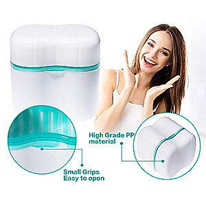 Denture Brush Retainer Case, Denture Case,Denture Cups Bath,Dentures Container with Basket Denture Holder for Travel,Mouth Guard Night Gum Retainer Container (Green)