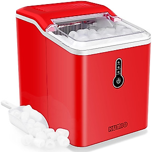 KUMIO Ice Makers Countertop, 26.5 Lbs/24H, 9 Bullet Ice Ready in 6-9 Mins with Ice Scoop and Basket, Compact Portable Ice Maker for Home Office Camping Party RV, Red