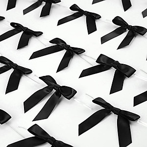 AIMUDI Black Bows for Gift Wrapping 2.5" Premade Black Twist Tie Bows for Crafts Pre-Tied Black Satin Ribbon Bows Small Gift Bows for Treat Bags Party Favors Wedding Decorations - 50 Counts