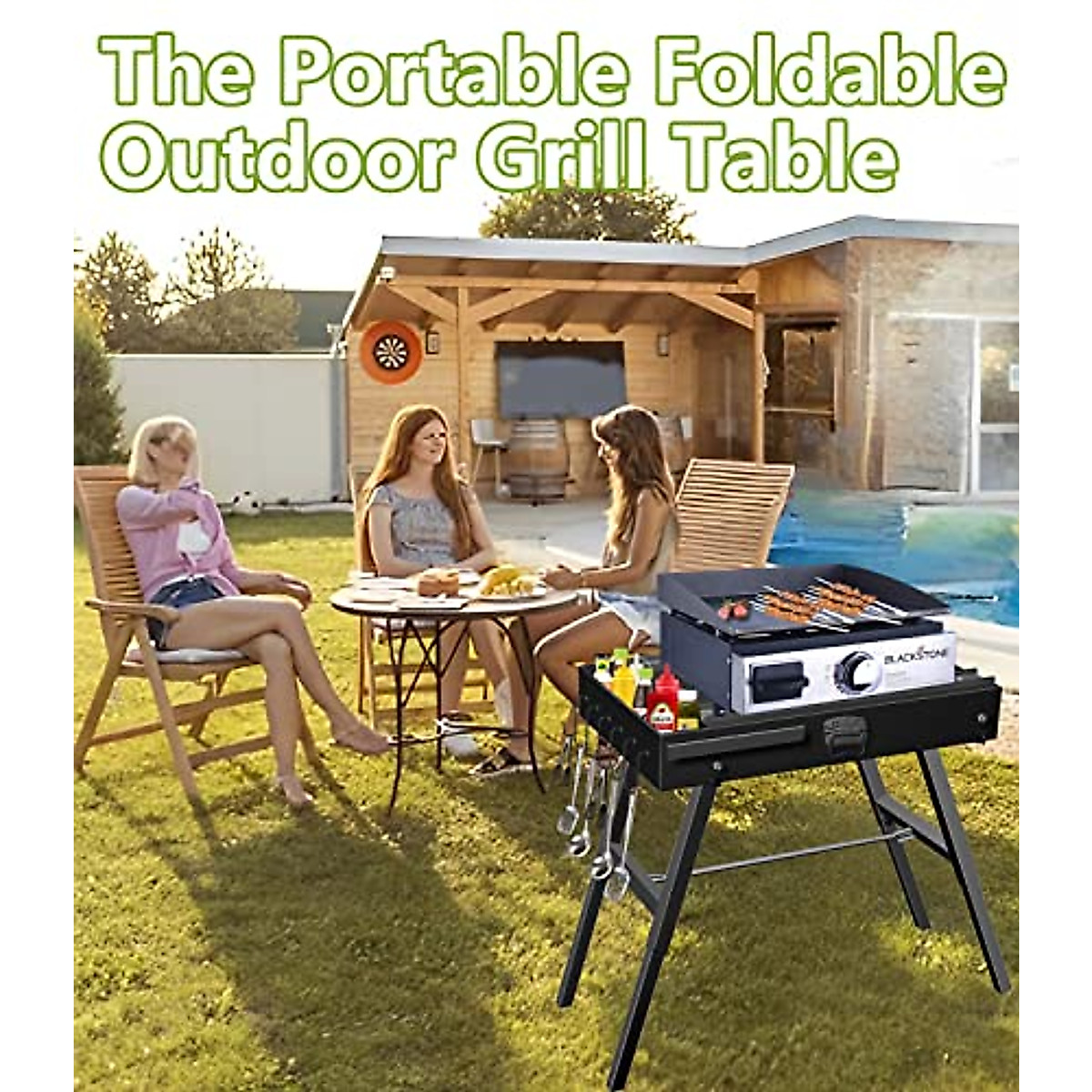 Griddle Stand Outdoor Camping Cooking Station Worktable Compatible for Griddle Many Black Universal Portable Grill Table with Adjustable Leg and Side Shelf Suit for Take Along Grill Accessories