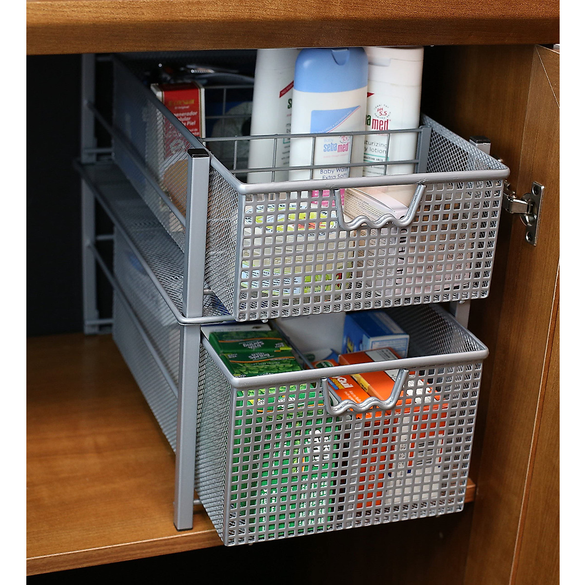 DecoBros Sliding Cabinet Basket Organizer Drawer, Silver