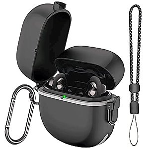ULITIQ Locking Case Compatible with Bose QuietComfort Earbuds II, Bose QuietComfort Earbuds II Case with Lock, Keychain and Strap/Lanyard, Cool Bose QuietComfort II Case Cover for Women Men, (Black)