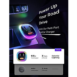 Car Charger USB C, 66W LISEN 3 USB Port [PD 36W+QC 30W] All Metal Car Charger iPhone, Fast Charging Car Adapter Colorful Lighting PD&QC 3.0 for iPhone 14 13 Pro, Samsung S23 iPad MacBook Pro Laptop