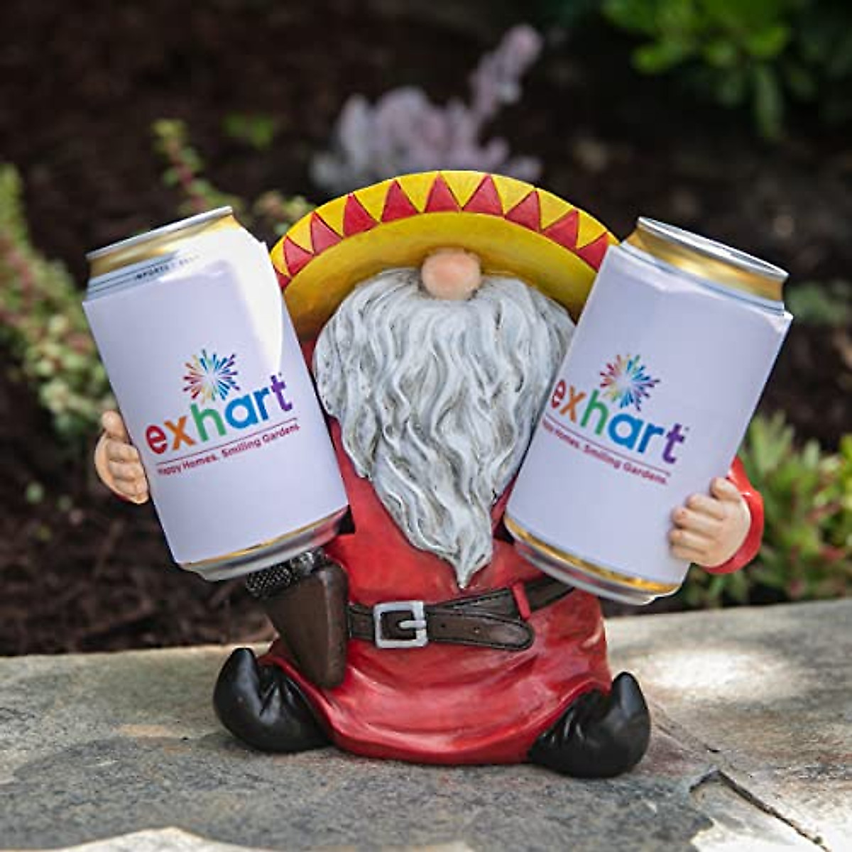Exhart 2-Can Sombrero Gnome Statue, Durable Resin, Hand Painted Indoor Outdoor Décor, 9.5"x6"x8.5"