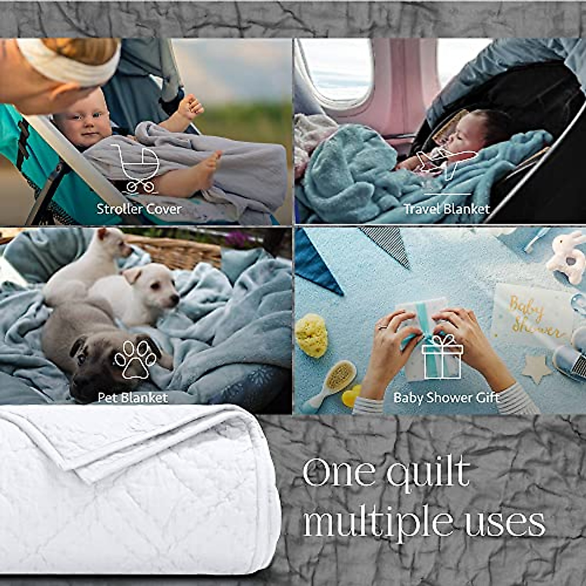 California Design Den 100% Cotton Hand-Quilted Crib Size Quilt for Toddlers, Pure Cotton Fabric & Fill, Pre-Softend Pure White Baby Blanket, Diamond Pattern (White)