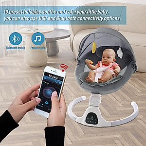Baby Swing for Infants,Comfort Cradling Baby Rocker Portable Newborn Swing with Music/Remote Control/Timing Function,Grey