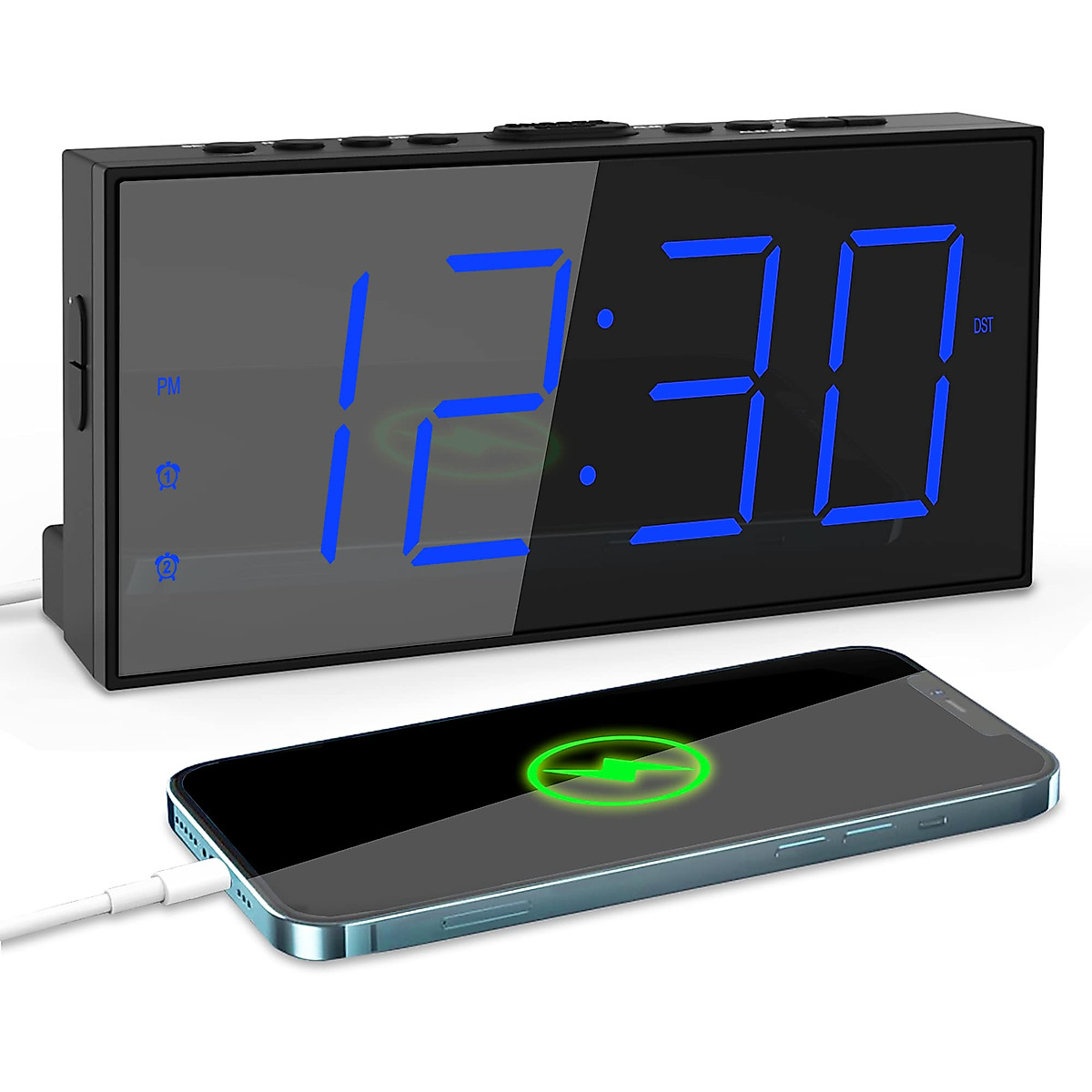 Digital Alarm Clock for Bedroom, Loud Digital Clock with Dual Alarms, 7.5" Dimmable Large Display, USB Charger,Battery Backup,12/24/DST, Electric Table Clock for Kid Heavy Sleeper Teen Boy Girl Senior