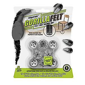 Slipstick GorillaFelt Chair Leg Floor Protectors for Hardwood Floors, Clear Sleeve Felt Pads for Furniture That Stay On, Fits Round & Square Legs, Includes 8 Premium Transparent Chair Socks, CB182