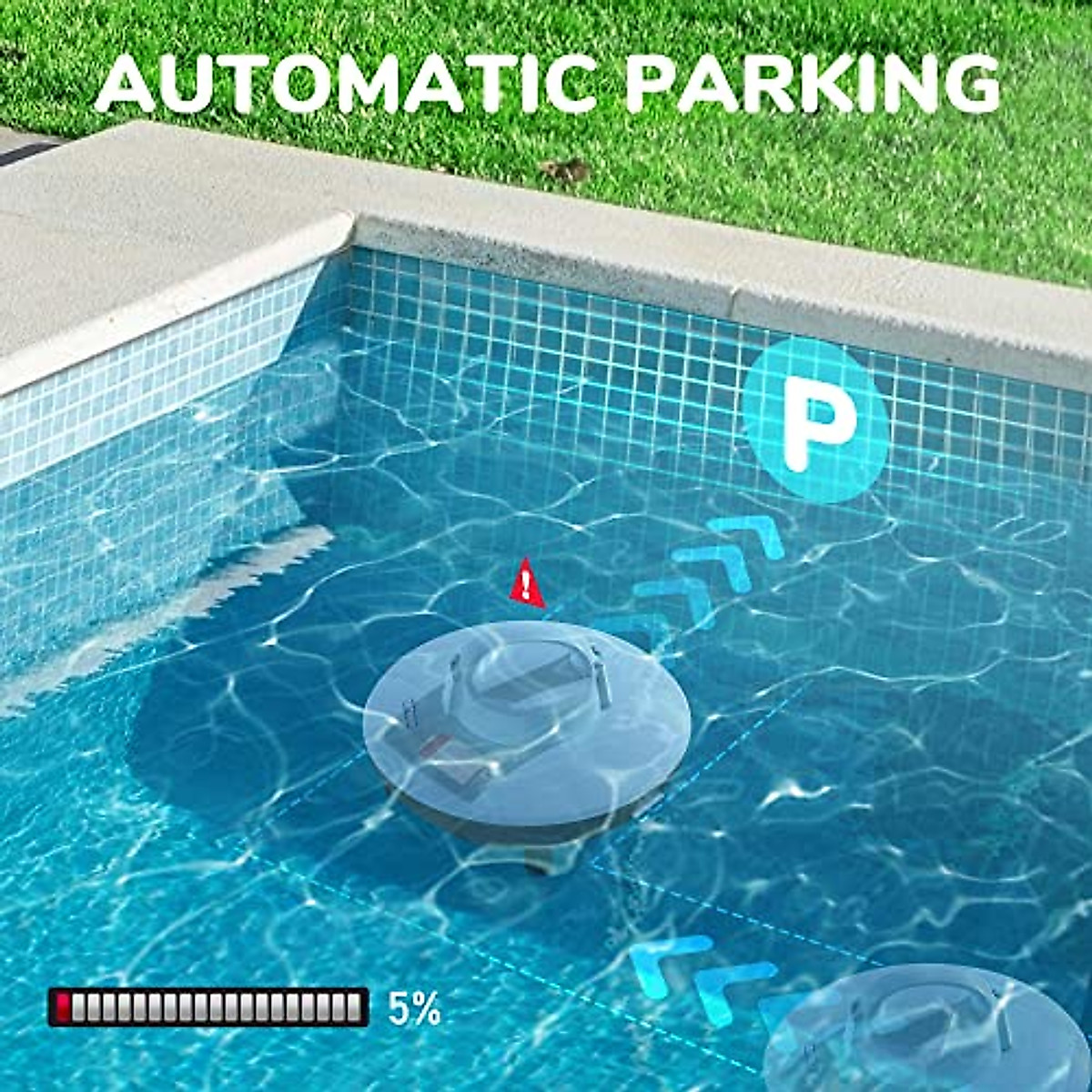 GRENNIX Robotic Pool Vacuum Cleaner - Autonomous Pool Vacuum for Above & In-Ground Pools - Strong Suction, Self-Docking Underwater Skimmer with Top Handle in Arctic Blue