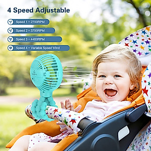 SMARTDEVIL Stroller Fan, 3 Speed Portable Clip on Stroller Fan for Baby, Battery Operated Personal Desk Fan with Flexible Tripod, Mini Handheld Fan for Car Seat, Treadmill, Camping (Blue)